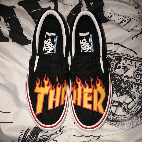Thrasher | Shoes | Vans X Thrasher Slipon Pro Black Skate Shoes | Poshmark